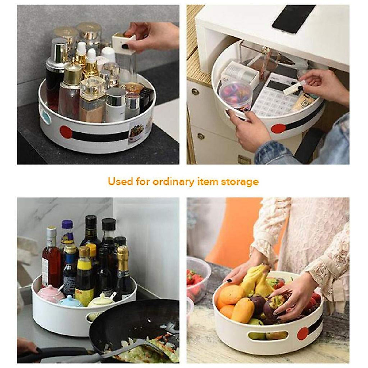 Wake INFIN Lazy Susan Cabinet Organizer Turntable 9 and 12 Inch 2 Pack Rotating Table Spice Rack Storage Kitchen Non-Skid Pad with Bin and Handles