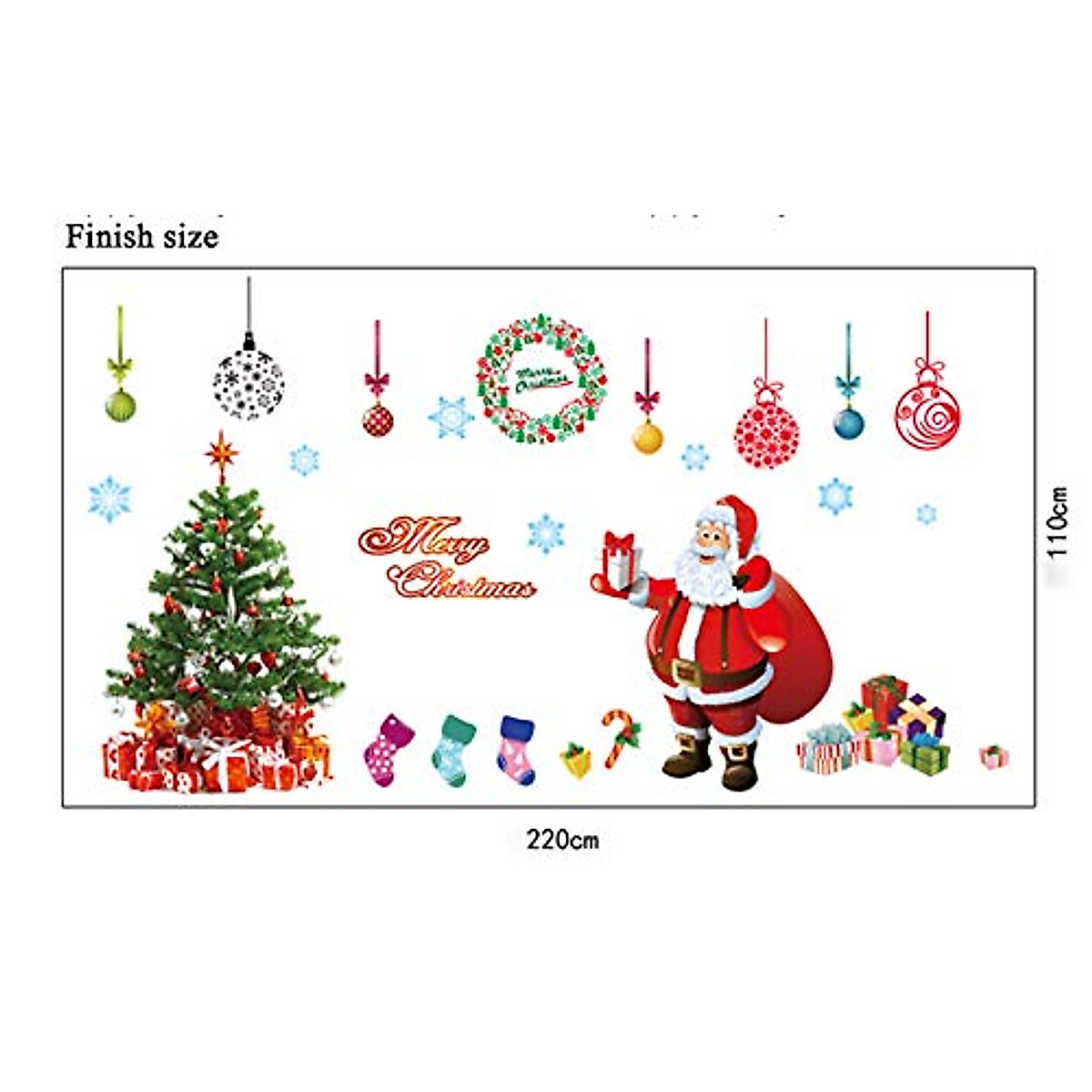 YULOONG Christmas Windows Static Stickers Clings Removable Vinyl Santa Claus Christmas Tree Snowman Snowflake Deer DIY Wall Window Door Mural Showcase Decal Sticker
