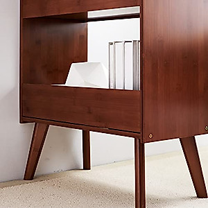 Maydear Bamboo Magazine Rack, Free-Standing Simple Bookshelf，Space-Saving, for Transporting Newspapers, Magazine，Book, Walnut