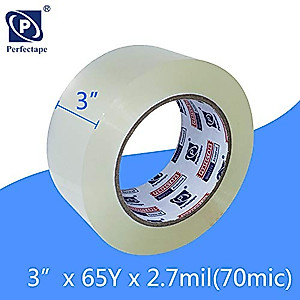 PERFECTAPE 3" Heavy Duty Packing Tape 6 Rolls, Total 390Y, Clear, 2.7 mil, 3 inch x 65 Yards, Ultra Strong, Refill for Packaging and Shipping