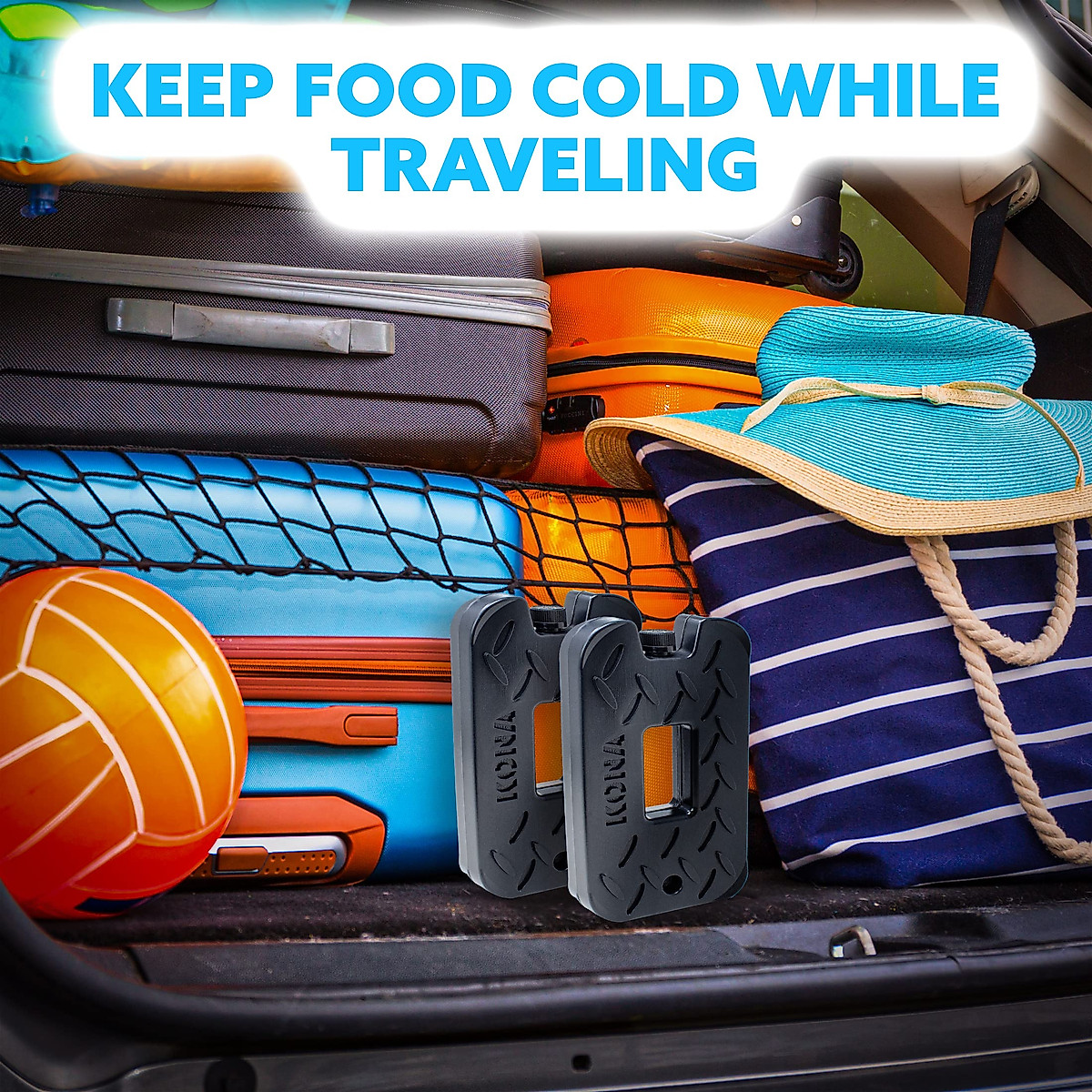 Kona Black/Ice 2 Pound Ice Packs for Coolers - Long Lasting Design - Refreezable Reusable Cooler Ice Pack (4)