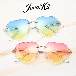 JOVAKIT Heart Shaped Sunglasses for Women Trendy Fashion Metal Rimless Frame Sun Glasses UV400 Protection (Gold/Gradient Pink)