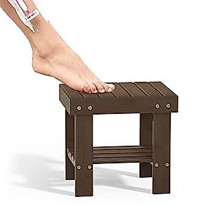 Zhuoyue Shower Stool for Shaving Legs Wooden Shower Foot Rest for Inside Shower Corner Shower Stool for Small Spaces Walnut