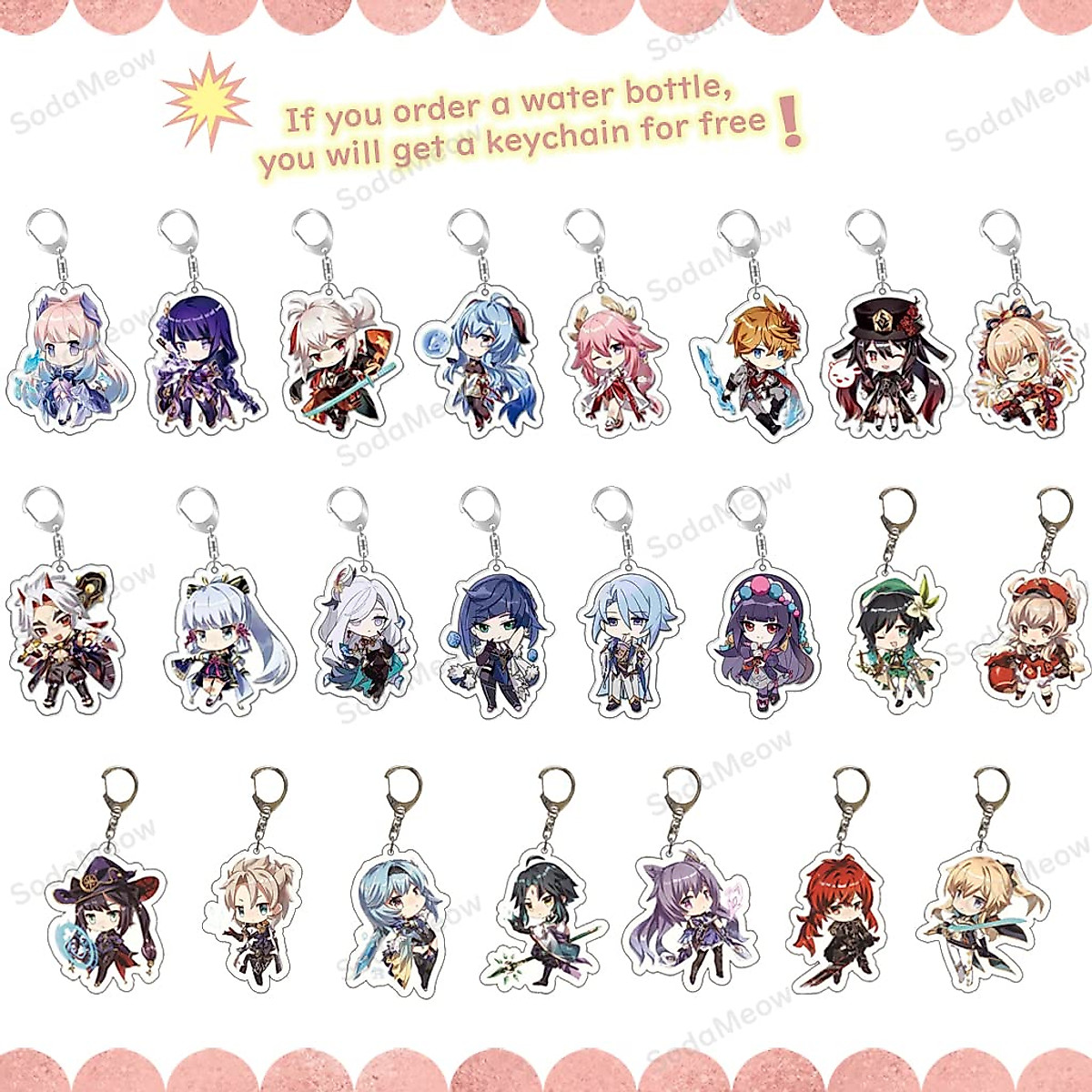 SodaMeow Genshin Impact Water Bottle 16.9 oz/500 ml Insulated Bottle Cute Anime Bottle, Free Keychain (Ganyu)