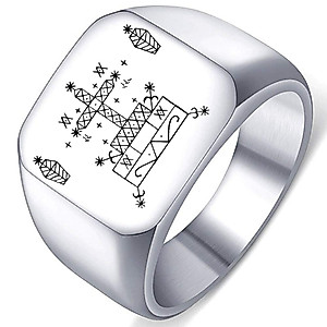Dacai Engraved Silver Loa Veve of Baron Samedi Stainless Steel Men's Womens Black Magic Healing Ring