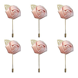 WANLIAN Boutonniere Corsage Wristlet Wedding Groom Rose Corsage Wrist Corsage Prom Corsage for Best Man, Weddings, Dances, Parties Set of 6 (Pink)