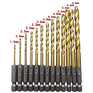 JUN-STORE SENMIAO-TH 13Pcs Kit Mini Repairing Tool Twist Drill Auger Bit Set Electric Screwdriver Head with Hexagon Handle for Woodworking (Color : Gold)