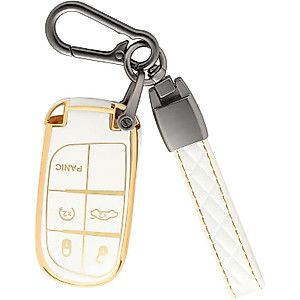 Compatible with Jeep Grand Cherokee Key Fob Cover, 3 4 5 Buttons Protector for Jeep Key Cover with Key Fob Keychain, Fit for Jeep Compass Renegade Cherokee (Jep-W)