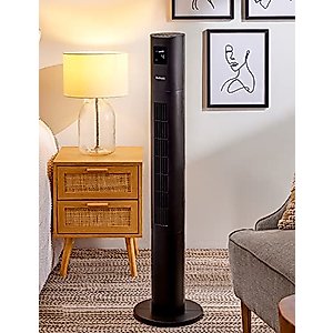 HOLMES STACK-N-CONNECT 45" Digital Tower Fan, ClearRead Display, Bonus Storage Bag, 90° Oscillation, 4 Speeds, 4 Modes, 8-Hour Timer, Home, Ideal for Bedroom or Office, Remote Control, Matte Black