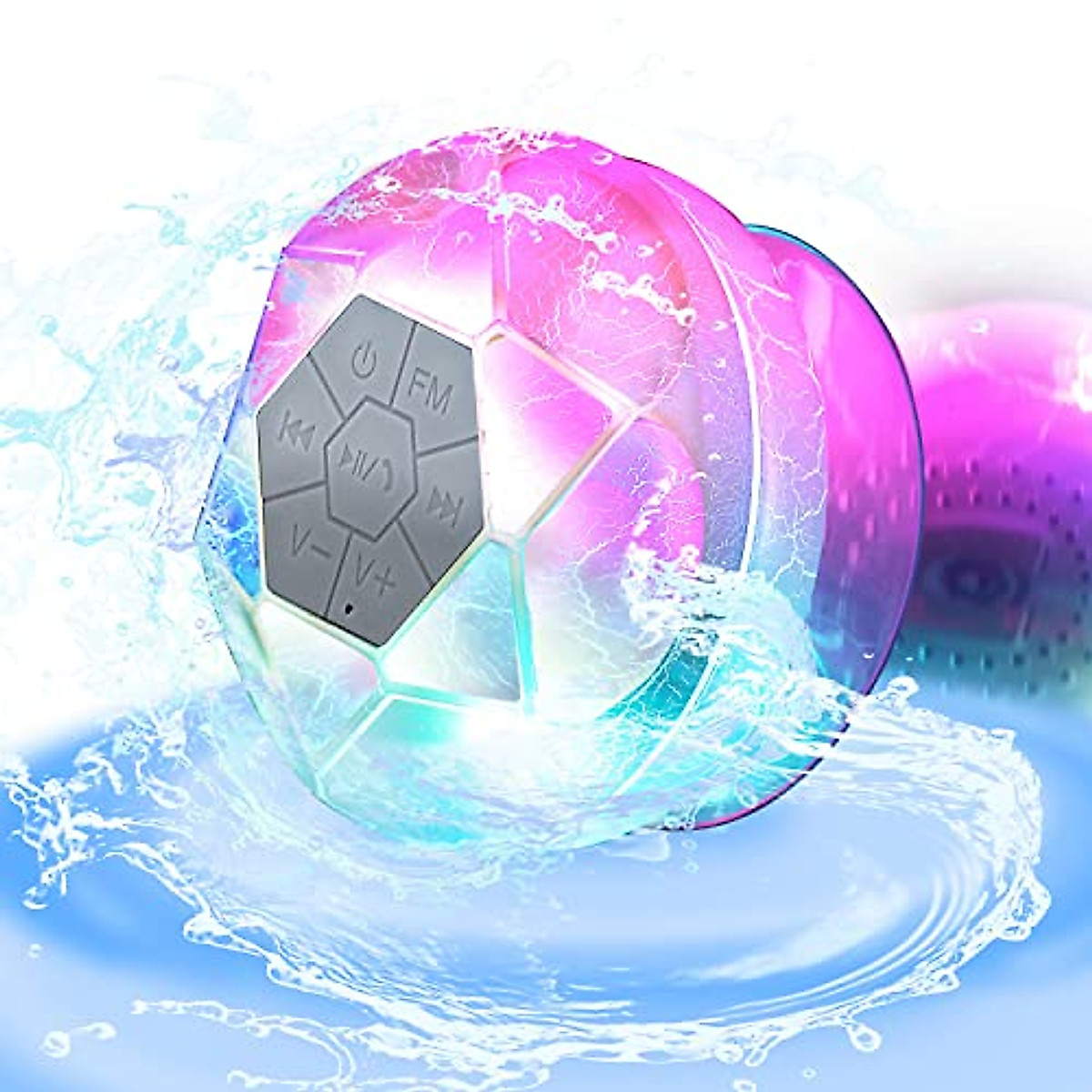 Vivianus Small Bluetooth Shower Speaker with LED Tattoo in Diamond Shape,1000mAH Rechargeable Battery, Wireless Speaker with TWS, Subwoofer Sound Effect,White