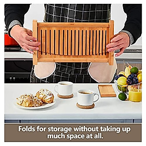 Kiss Core Premium Bamboo Bread Slicer for Homemade Bread, Crumb Catcher, Foldable and Compact Loaf Cutter 3 Size Slicing Guide