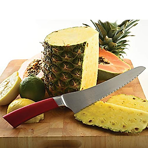 Norpro UNI Knife All Purpose Kitchen 8-inch Serrated Stainless Steel Blade for Tomatoes, Bread, Meat, Red