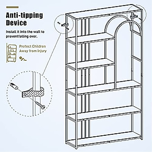 6-Tier Tall Bookcase Bookshelf Modern Style, Freestanding Open Display Storage Shelf, Wood