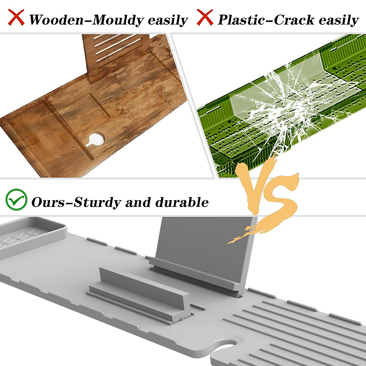 Bath Shelf Over Tub, Silicone Bathtub Tray Caddy, 35.4 * 6.5 Inches Bathtub Table Tray for Adults, Bath Board with Book Stand and Soap Tray