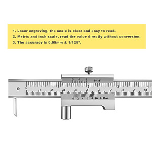 ZLKSKER Parallel Crossed Caliper 0-20cm (0-8 inch) with 2 Carbide Scriber/Needle, Stainless Steel Vernier Calipers, Marking Gauge, Marking Tool