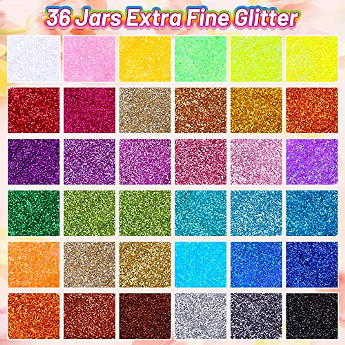 36 Colors Glitter Set for Resin, Audab Fine Glitter Craft Glitter Powder Assorted Resin Glitter Cosmetic Nail Glitter for Hair, Face, Body Makeup, Slime, Resin Tumblers, Epoxy Molds