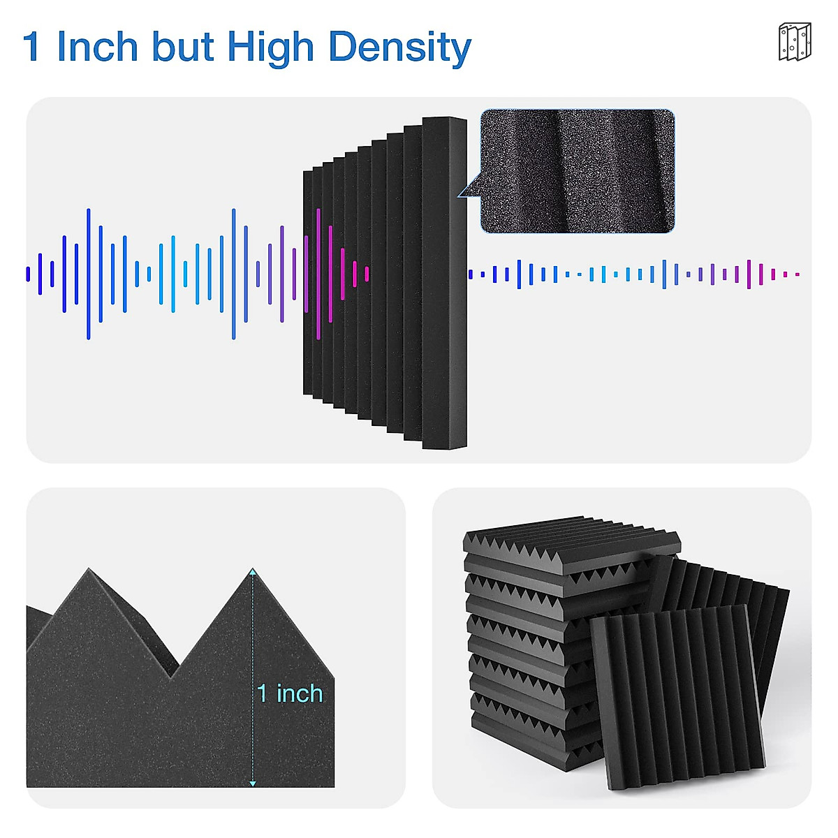 52 pack Acoustic Panels Self-Adhesive, 1" X 12" X 12" Quick-Recovery Sound Proof Foam Panels, Acoustic Foam Wedges High Density, Soundproof Wall Panels for Home Studio,black-01