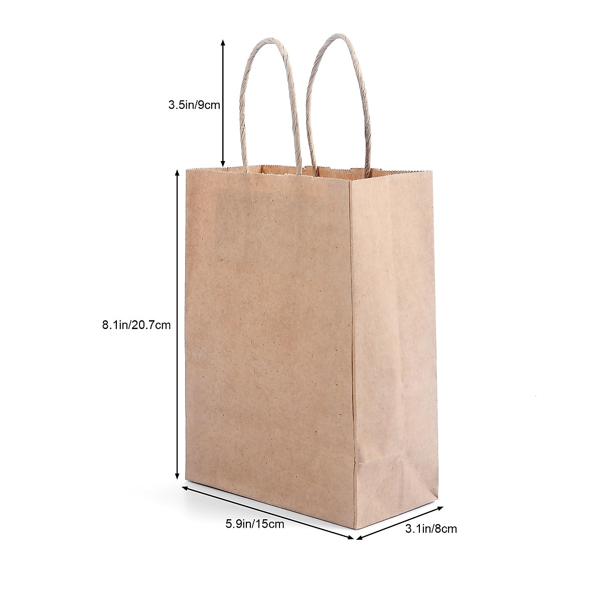 200Pack paper bags with handles，8.1x5.9x3.1 Inch，paper bags with handles bulk，gift bags bulk，brown gift bags，bolsas de papel para negocio，Paper Bags Bulk for Birthday Party Favors, Shopping, Retail