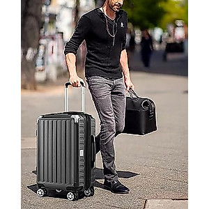 LUGGEX PC Carry On Luggage Sets 2 Piece - Hard Shell Expandable Suitcase Sets - 4 Metal Corner Hassle-Free Travel (Black Suitcase)