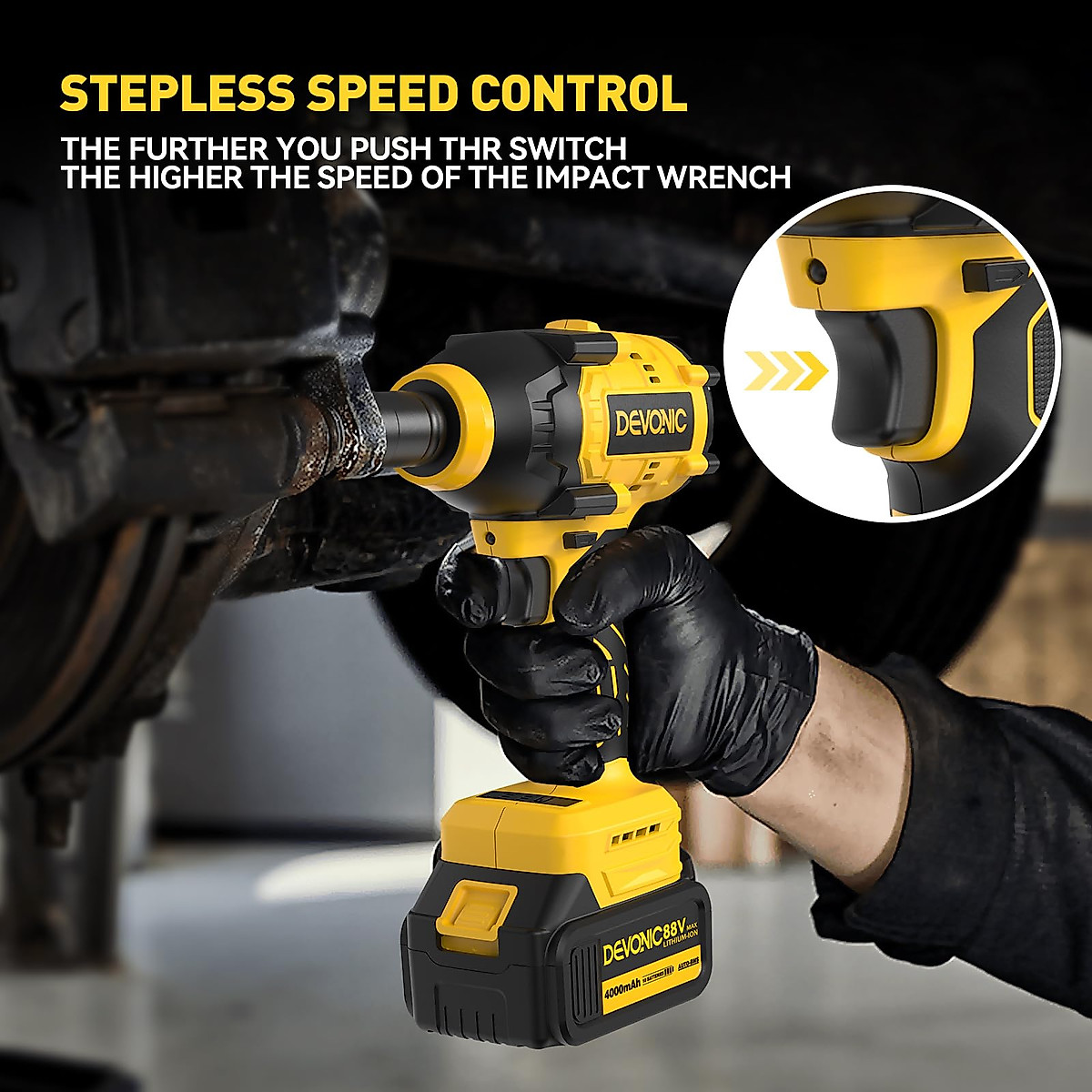 XGOLD DEVONIC Cordless Impact Wrench,750Ft-lb(980N.m) Brushless Impact Gun,2900RPM High Torque Impact Wrench,1/2 Inch with 3 Models,Charger & 6 Sockets, Power Impact Driver for Car Home