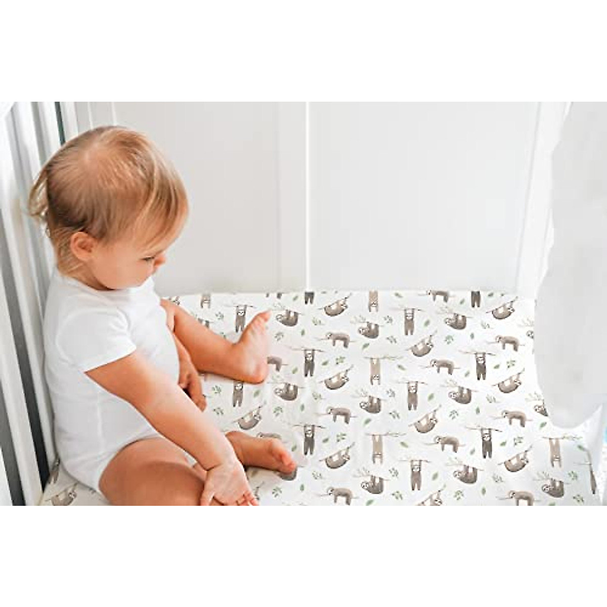 TotAha Premium Stretchy Crib Sheets (2-Pack)-Hypoallergenic, Silky Comfort, Buttery Soft, Calming Effect, All-Season Jersey-Knit Sheets, 28 X 52 X 9'' Extra Deep Pocket Police Car & Sloth