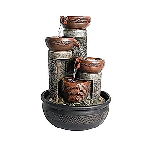 Agoodping 15.7''H Relaxation Desktop Waterfall Fountain Decor Portable Tabletop Waterfall Fountains ,Indoor Waterfall Feature with LED Light for Home Office Bedroom (Brown, 15.7inch)