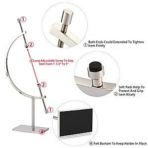 JUXYES Silver Toned Sphere Holder Caliper Stand, Hold 1-1/2 to 5, Caliper Style Display Stand for Mineral, Ornament, Gem, Shell, Coin, etc