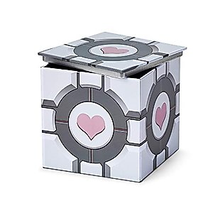 Portal Companion Cube Tin Storage Box - 4x4-Inch Novelty Stash Container W/ Pop Top Lid - Decorative Organizer Holder Cube - Kitchen Bedroom Office Decor - Colorful Heart Design Collectible Canisters