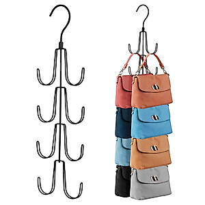 ZEDODIER Purse Hanger Organizer for Closet, 2 Pack Rotatable Hanging Bag Holder, Keeping Purses Visible and in Good Condition, Metal Handbag Storage Hook Backpack Rack Space Saving Hanger, Black