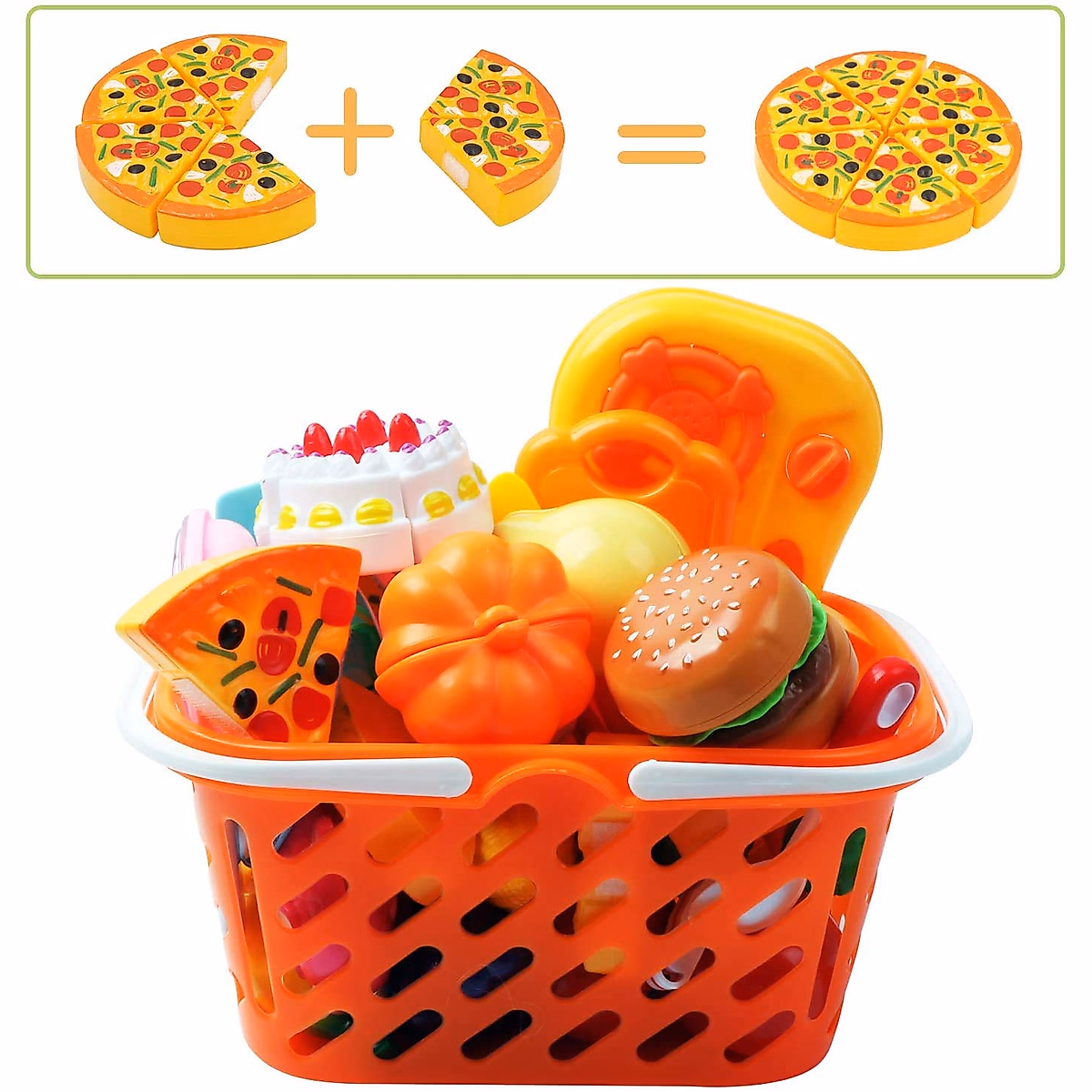 DigHeath Pretend Play Food Set,Kitchen Cutting Toys,BPA Free Plastic Fruits & Vegetables for Kids with Realistic Basket,Knife and Chopping Board,Best Children Educational Play Set