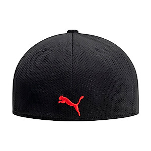 PUMA unisex adult Evercat Mesh Stretch Fit Baseball Cap, Black/Big Red, Large-X-Large US