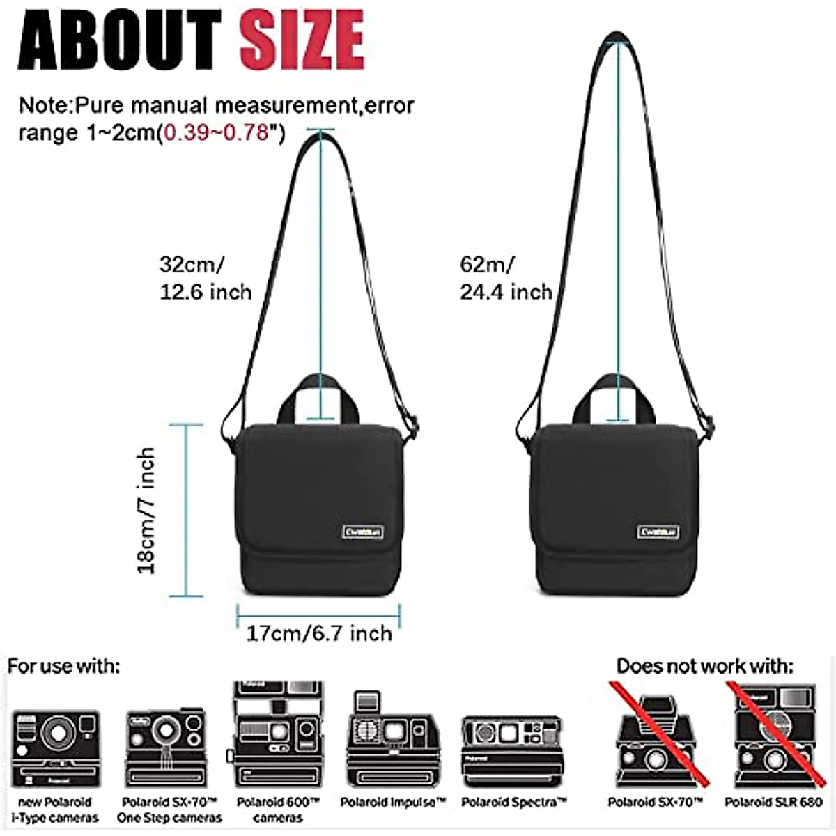 Cwatcun Carrying Camera Bag for Polaroid Box Camera,Camera Bag Case Compatible with Polaroid Originals OneStep+, Onestep 2, Now I-Type Instant, Polaroid 600 Film Camera.