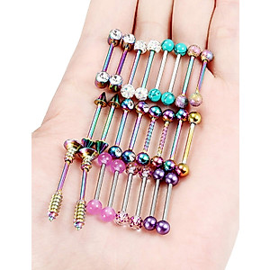 Kadogohno Rainbow Nipple Rings for Women Green Nipple Piercing Jewelry 14G Nipple Rings Surgical Steel Screw Dangle Nipplerings Nipple Shield Barbell Body Piercing Jewelry Set 5/8 Inch 16mm 12 Pairs