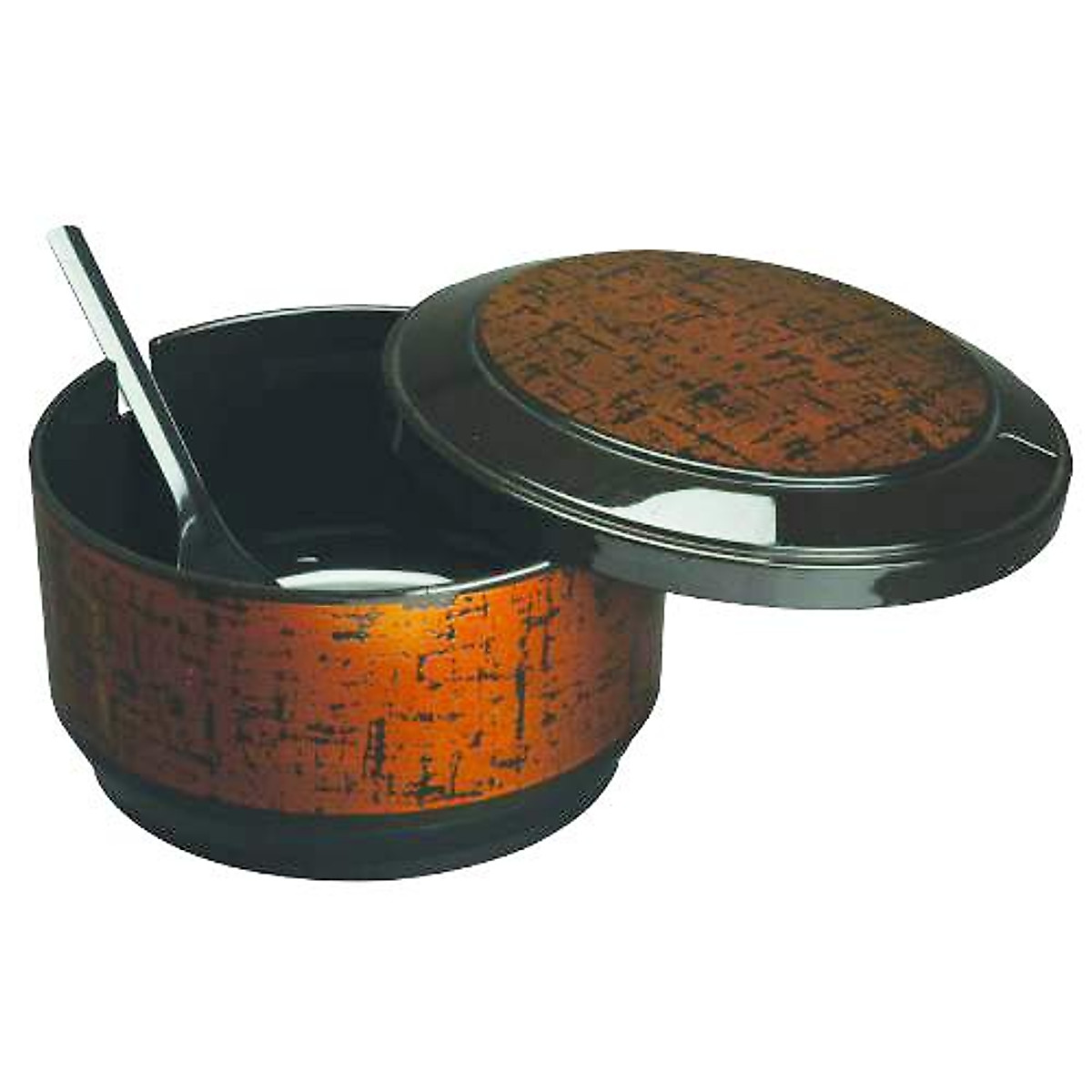 Japanese Restaurant Supply Ohitsu Rice Serving Container with Rice Paddle Plastic Lacquerware Suitable for 3-5 People - Made In Japan (Gold, 7"Dia x 4"H)