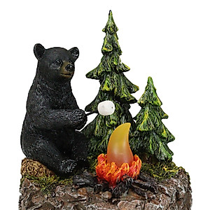 Ebros Whimsical Rustic Forest Black Bear Holding Twig with Marshmallow by Bonfire Campfire LED Night Light Statue Woodland Cabin Lodge Decor Bears Figurine As Decorative Home Accent