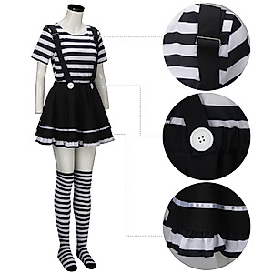 SOLOTIMES Adult Women French Mime Costume Outfit Girls Paris Artist Halloween Cosplay Shirt Dress Beret Socks Gloves Suit Set (Large)