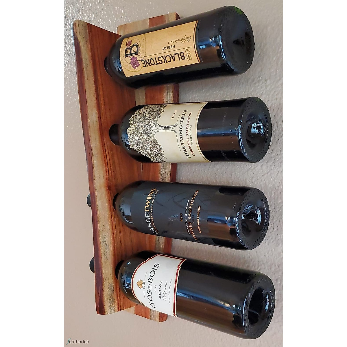 Featherlee - Natural Live Edge Wall Mount Wine Rack for 4 Bottles