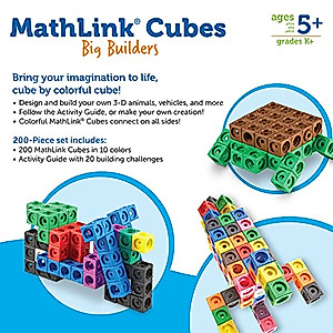 Learning Resources MathLink Cubes Big Builders - Set of 200 Cubes, Ages 5+, Develops Early Math Skills, STEM Toys, Math Games for Kids, Math Cubes for Kids,Back to School Gifts