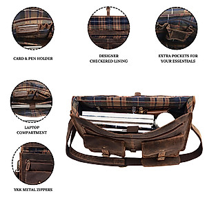 Leather briefcase 18 inch laptop messenger bag for men and women best satchel office bag