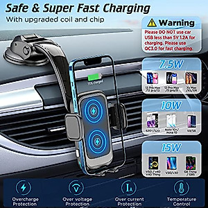 Wireless Car Charger, Tenpoform 15W Qi Fast Charging Double Coil Charging Auto Clamping Phone Mount Air Vent Dashboard Phone Holder for Wireless Charging Phones Like iPhone, Samsung, Google, LG, etc