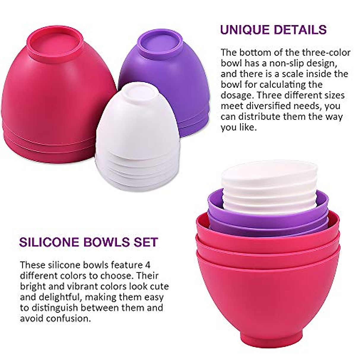 Goalfly 12 Pcs Silicone Mixing Bowls Set, Size 0.14, 0.27, 0.49 QT, Flexible Silicone Bowls for Kitchen, Non Stick Silicone Bowls for Melting Chocolate, Icing, Cooking, Prepping Food