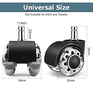 Office Chair Wheels,5 Pack (11x22 mm) Universal Caster Wheels Replacement for All Hardwood and Carpet Floors, Heavy Duty Roller Style Computer Desk Chair Casters