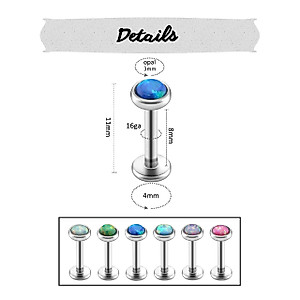 Jovivi 12pcs 16G Stainless Steel Created-Opal Monroe Labret Rings Lip Stud Tragus Cartilage Piercing Jewelry 8mm for Men Women