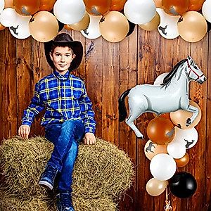 Zhanmai 100 Pieces Horse Balloons Cowboy Party Decorations 40 Inches Horse Shaped Foil Balloon Latex Balloons Horse Themed Garland Arch Kit for Birthday Baby Shower(Brown, Cowboy)