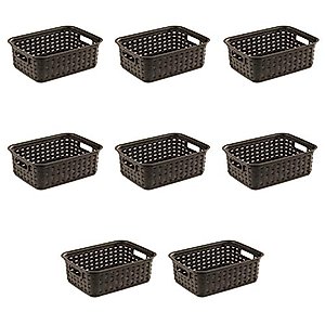 Sterilite Small Weave Baskets, Bins, Crates, 8 Pack, Espresso