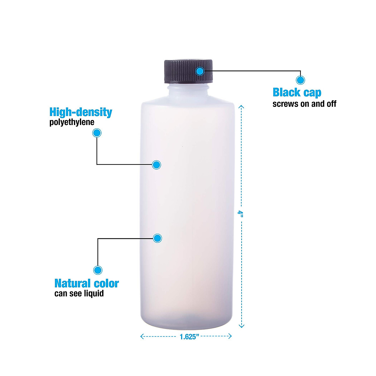 Consolidated Plastics Cylinder Bottle with Cap, HDPE, Natural, 4oz, 12 Piece