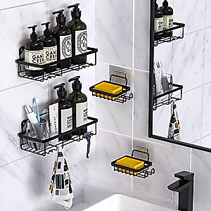 Awegety 4 Pack Shower Caddy Shelf Organizer with Soap Holder, Shower Shelves Basket with Adhesives/Screws Stainless Steel Bathroom Shelves with Hooks, Shower Storage Rack for Bathroom Kitchen Black