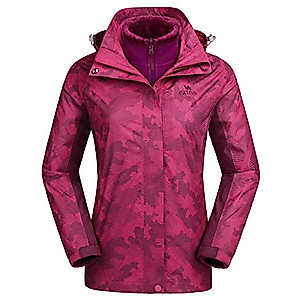 CAMEL CROWN 3-in-1 Women's Ski Jacket Waterproof Snowboard Mountain Fashion Jackets Winter Coat With Warm Fleece Inner for Hiking Outdoor Coral L
