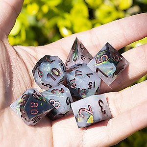 DND Dice Sharp Edge Dice Polyhedral Dice Mini Planet Dice Dungeons and Dragons Dice Handmade Dice Set Peachy Galaxy (Dark Knight)