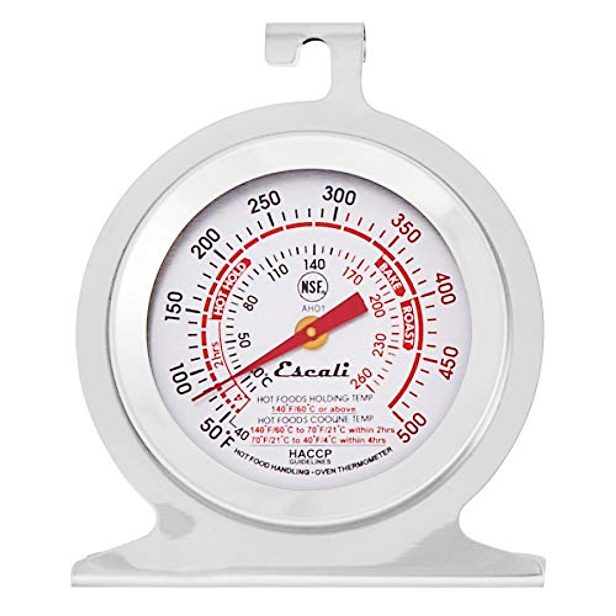 Escali AHO1 Durable Stainless Steel Oven Thermometer, Oven Safe with Stand or Hang, HACCP Guidelines, and NSF Certified Silver